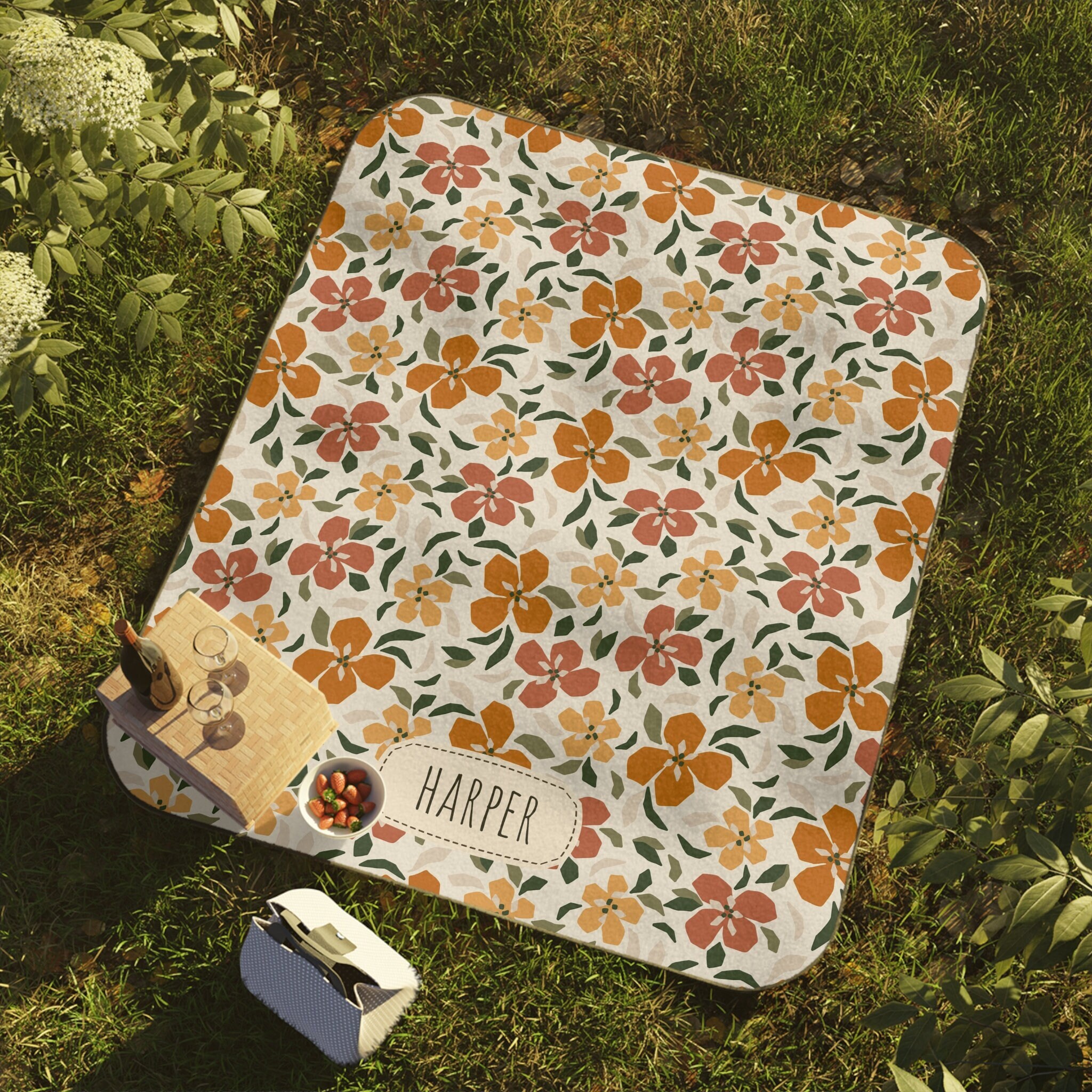 Aesthetic Picnic Blanket Waterproof, Personalized Retro Flower Picnic ...