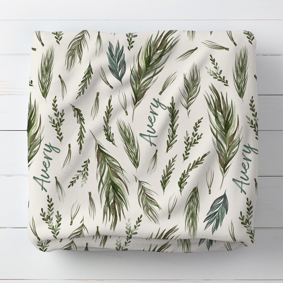 Green Pine Tree Baby Blanket Personalized, Nature Botanical Floral Baby ...
