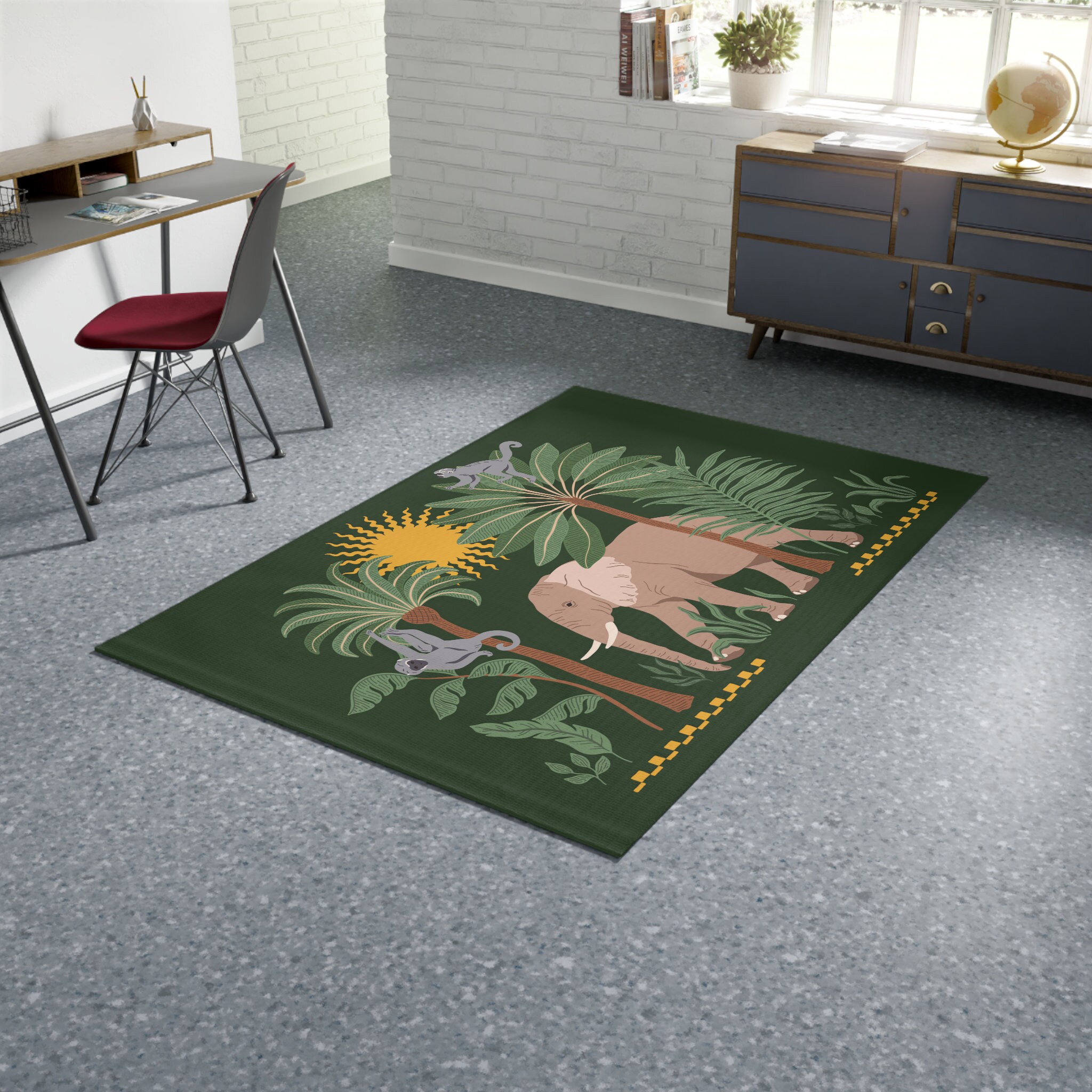 Elephant Rug, Tropical Rug, Palm Tree ,tropical Forest Scene Rug ...