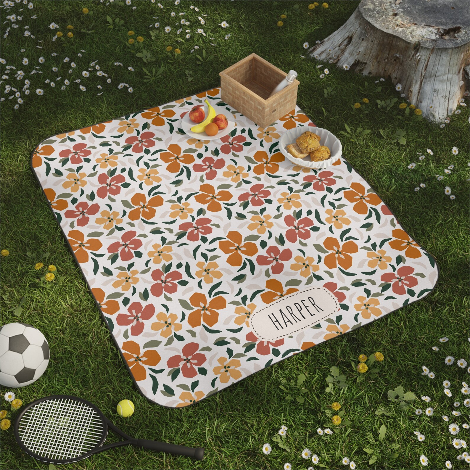 Aesthetic Picnic Blanket Waterproof, Personalized Retro Flower Picnic ...