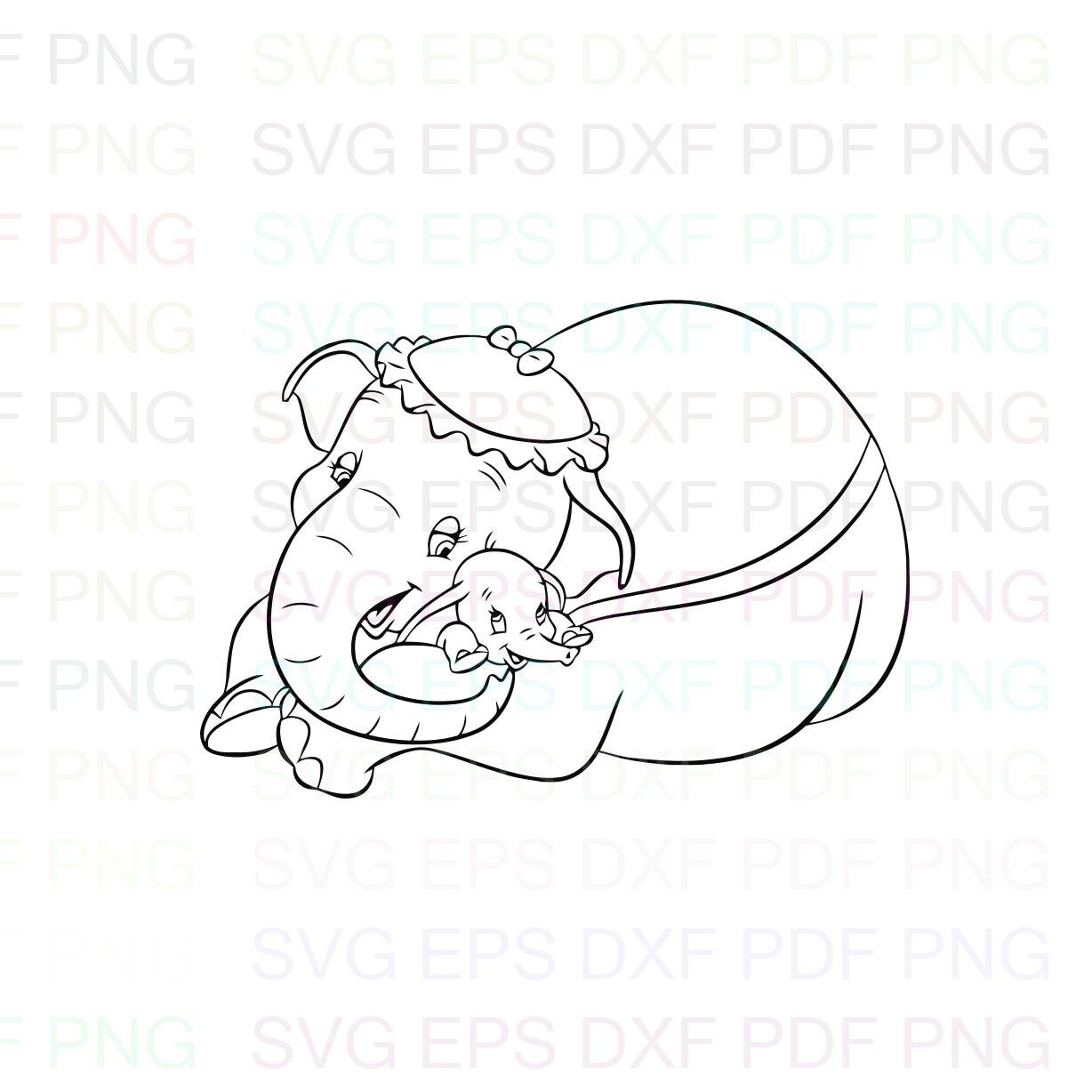 Jumbo Mother Dumbo Elephant Svg Dxf Eps Pdf Png Clipart Cutting file Cricut Vector Clip Art ...
