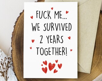 Cute 2 Year Anniversary Card Two Years Down 2nd Anniversary - Etsy UK