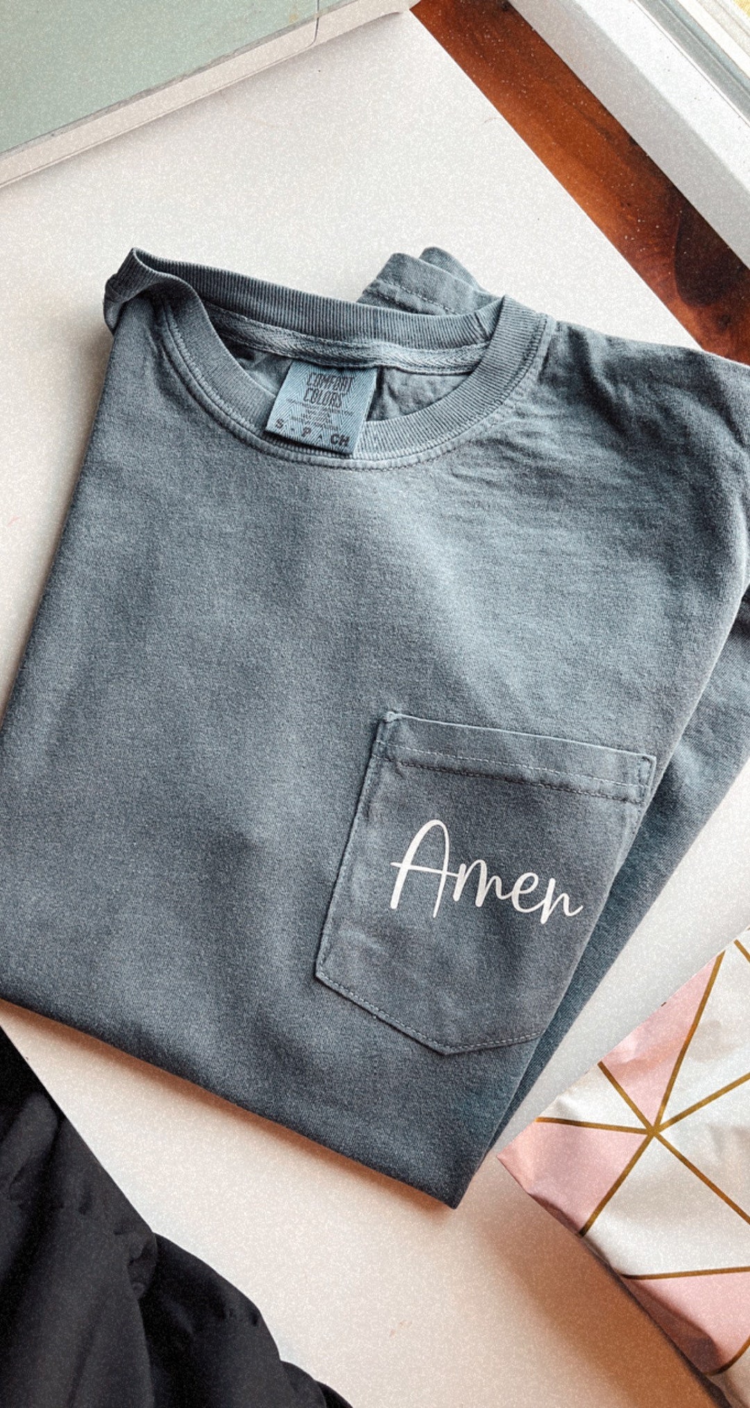 Pocket Tee AMEN CURSIVE Comfort Color - Etsy