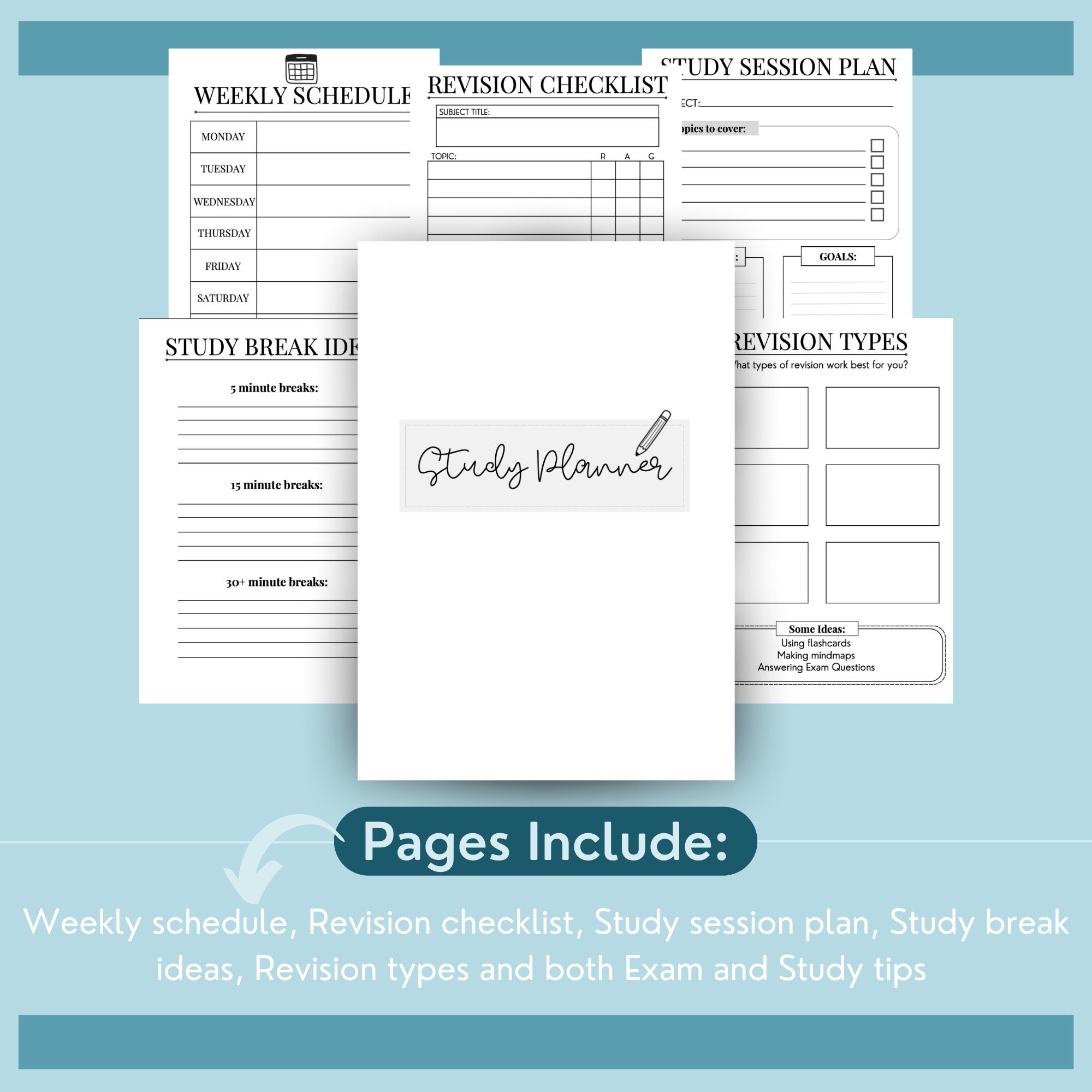 Study and Revision Planner, Schedule Tips Productivity Planner ...