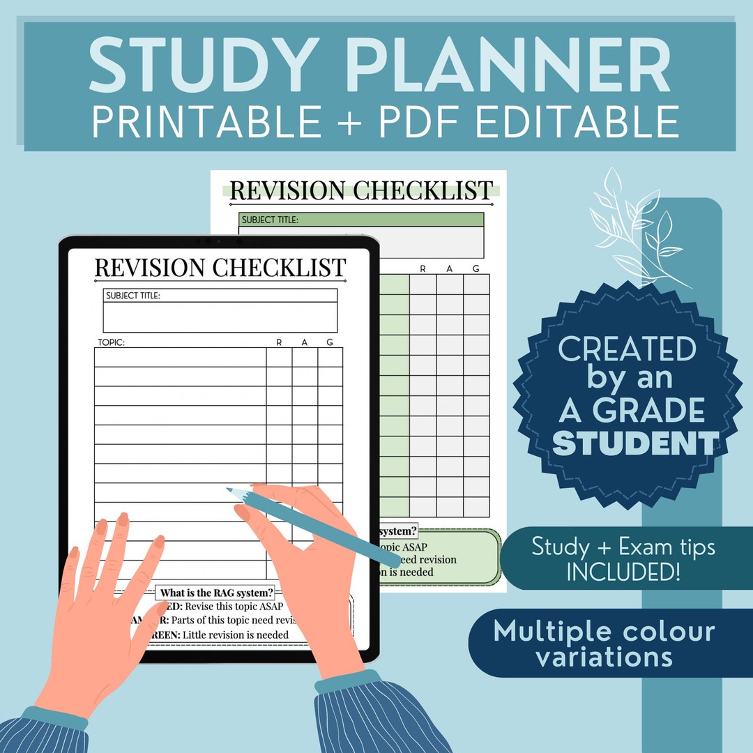Study and Revision Planner, Schedule Tips Productivity Planner ...