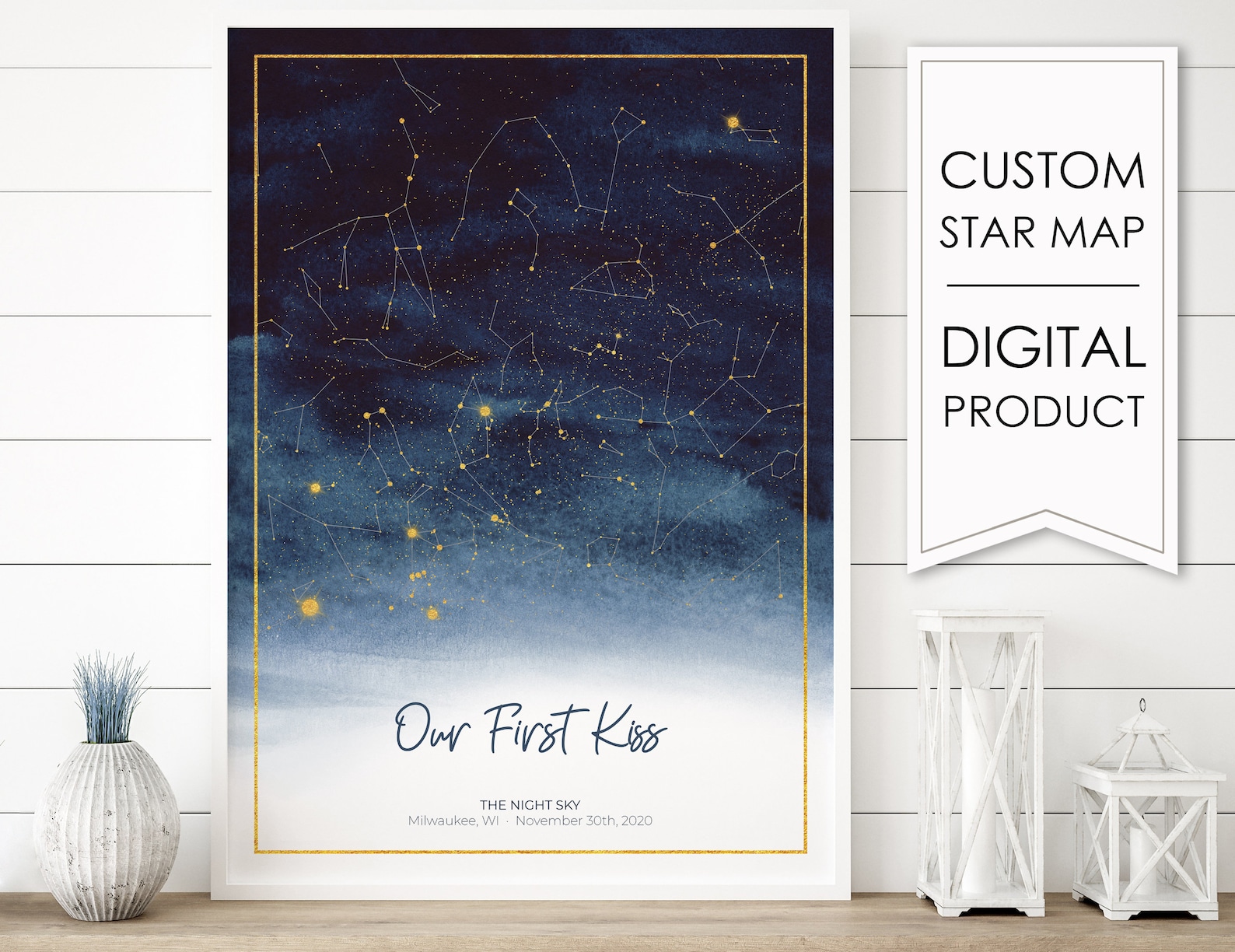 Mapa estelar personalizado, Mapa estelar por fecha, Regalo del Día de ...