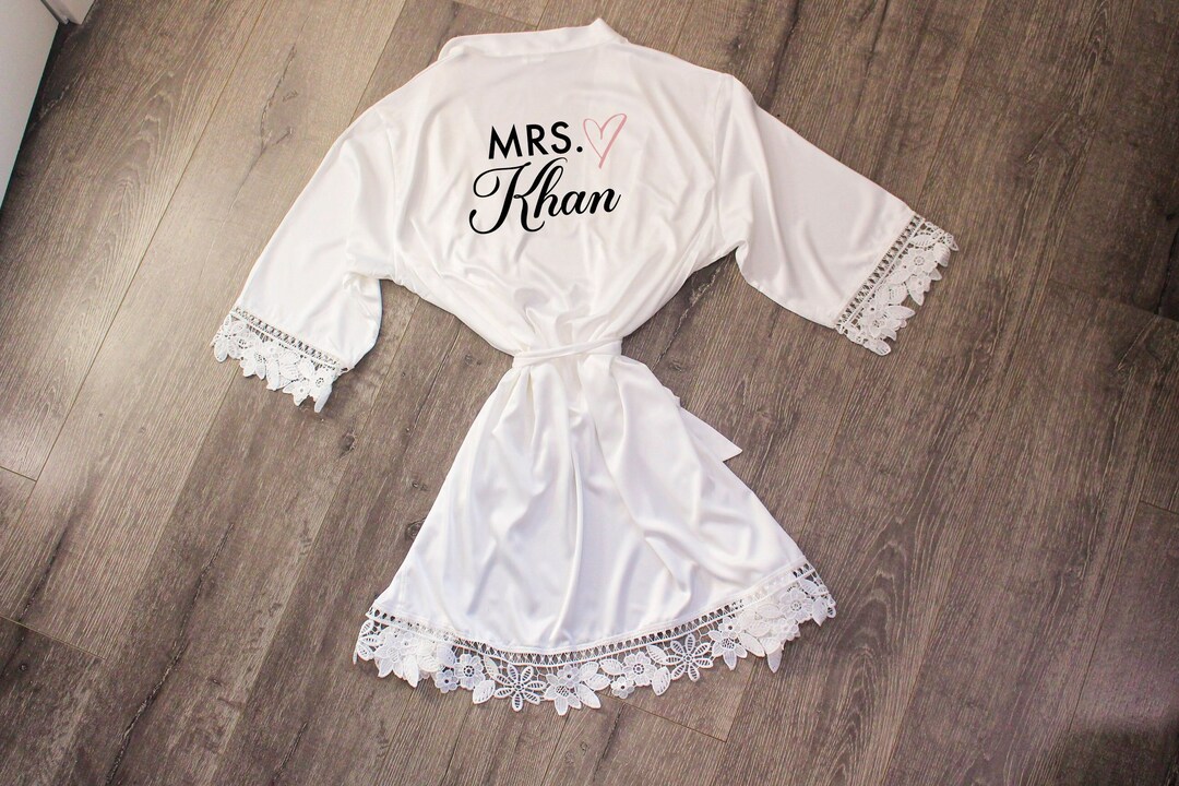 Satin Personalized Bride Robe With Lace, Bride Robe, Custom Robe for ...