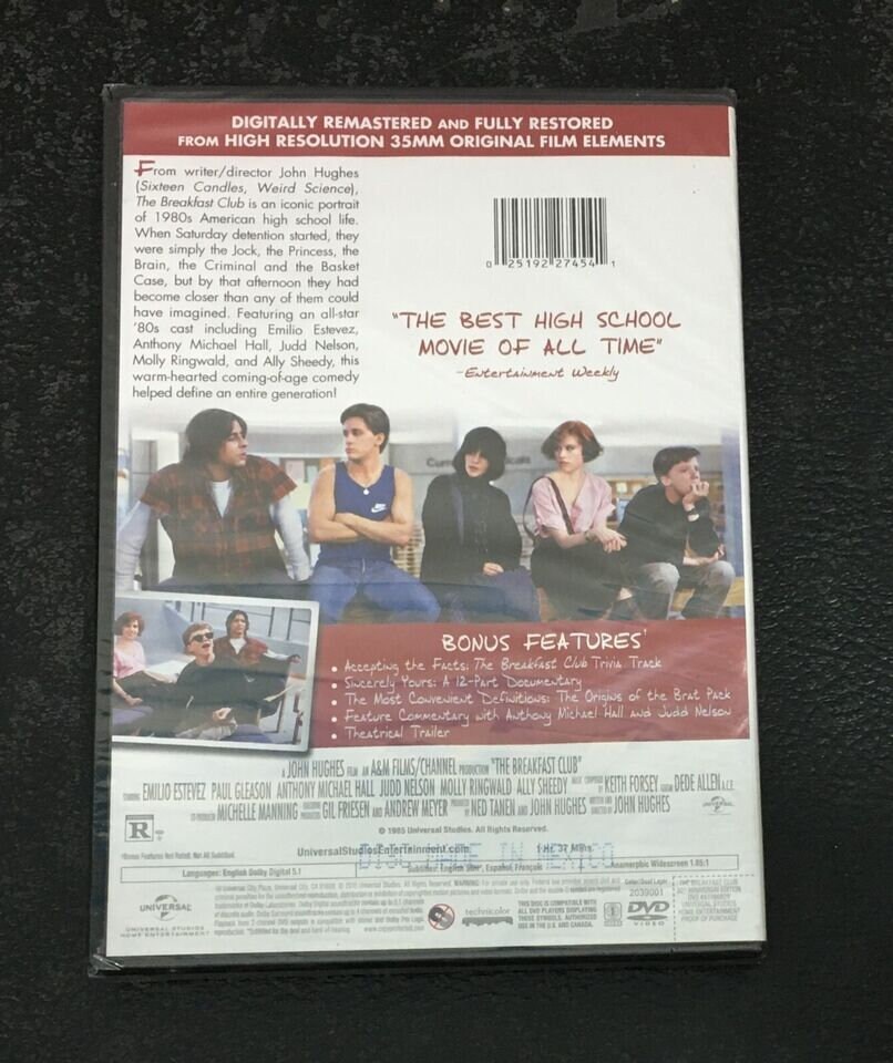 The Breakfast Club [DVD, 1985 Movie] Region 1 for Us/canada, New and ...