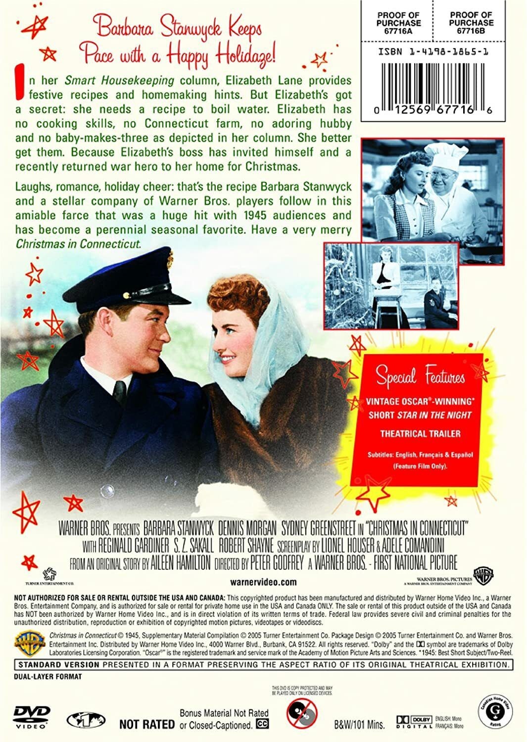 Christmas in Connecticut DVD, 1945 Christmas, Romance Movie Region 1 for Us/canada, New & Sealed ...
