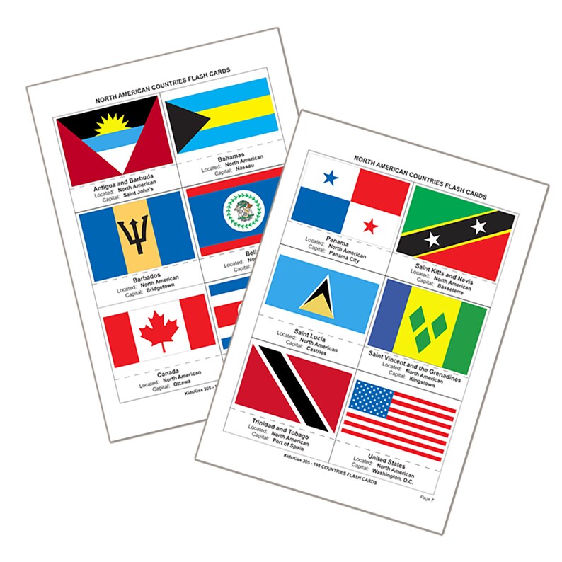 198 Countries Flags Flash Cards Country Name Country | Etsy