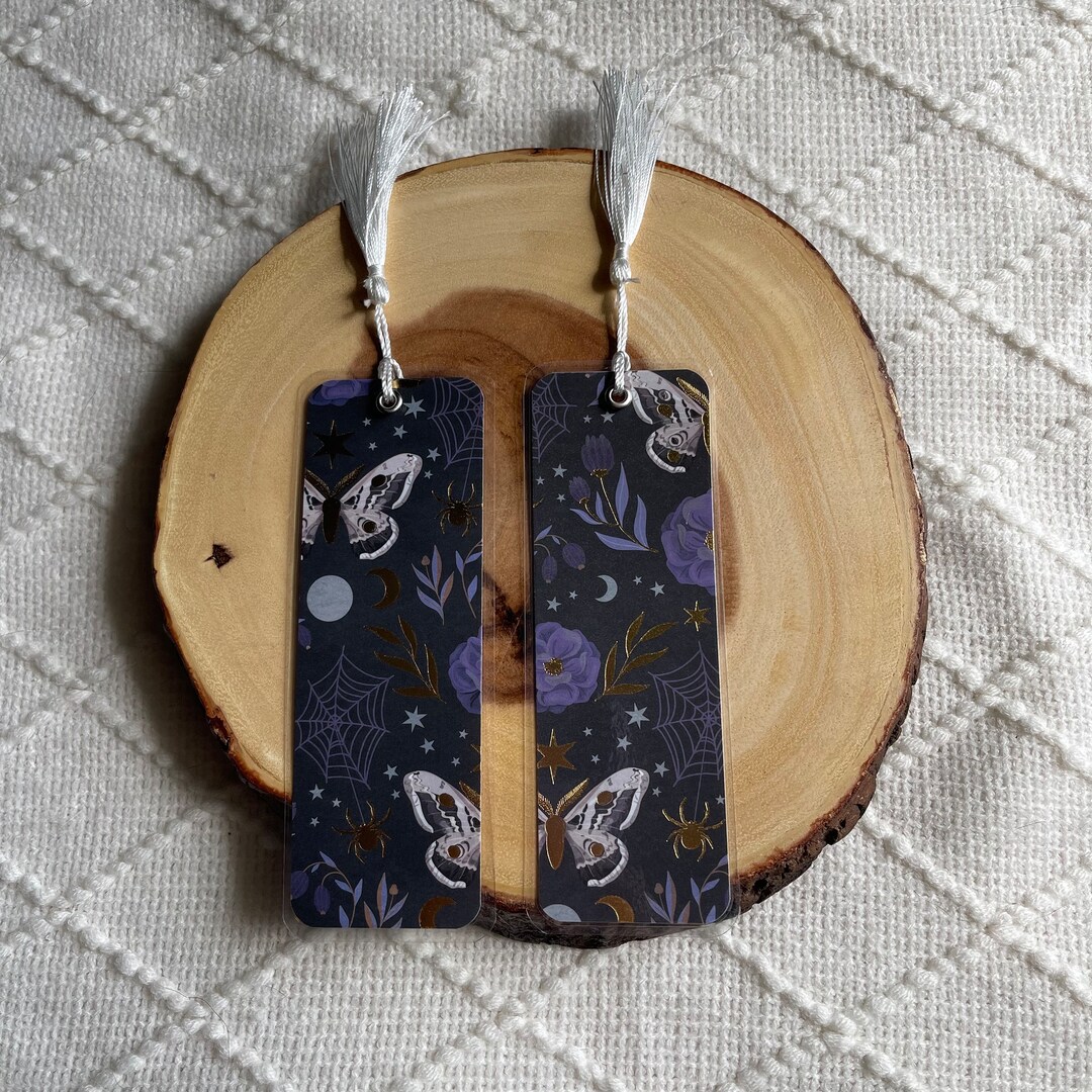 Purple and Gold Spider Floral Moth Bookmark | Halloween Handmade ...