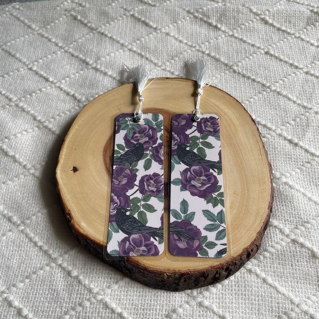 Purple Flowers and Crows Bookmark | Handmade Halloween Bookmarks ...