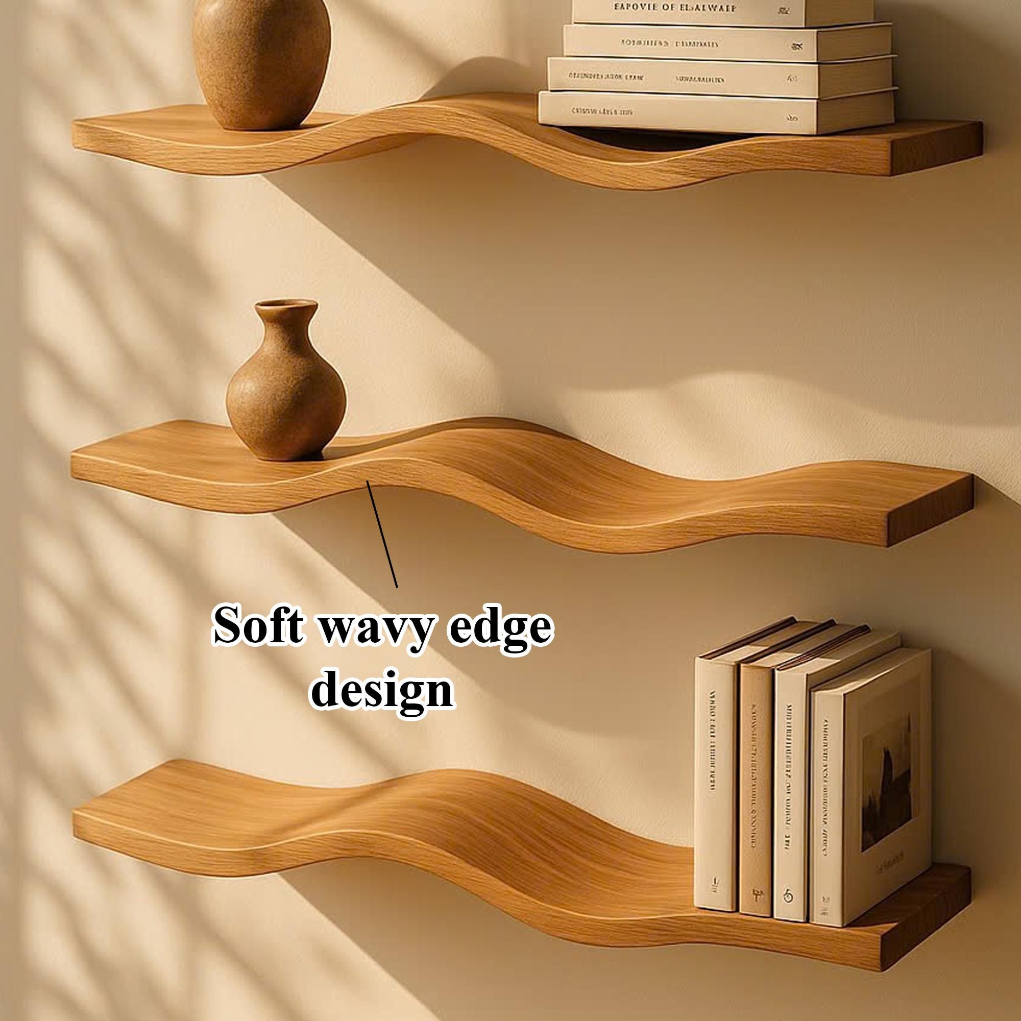 Wavy Floating Shelves Live Edge Wood Bookshelves Book Shelves on Wall ...