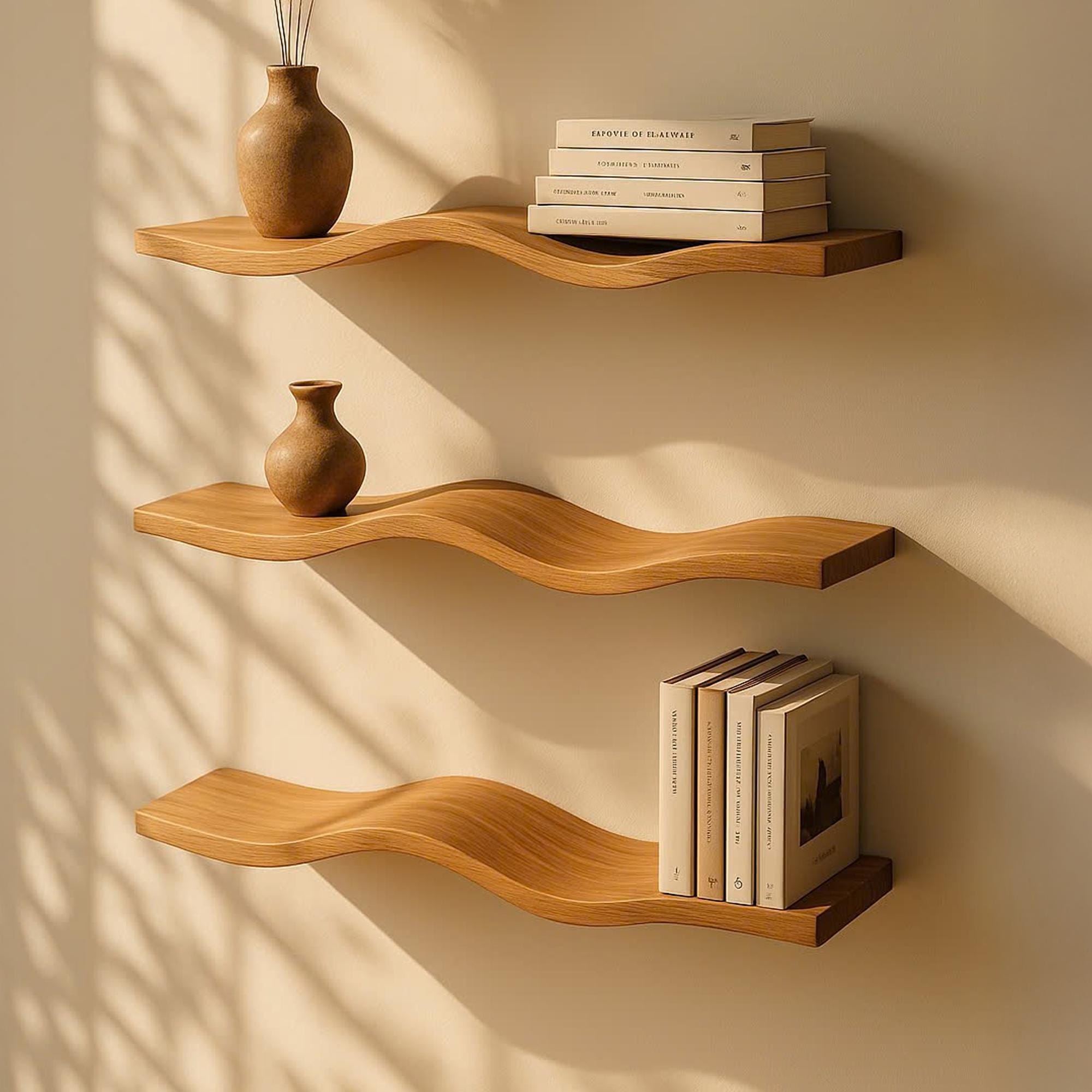 Wavy Floating Shelves Live Edge Wood Bookshelves Book Shelves on Wall ...