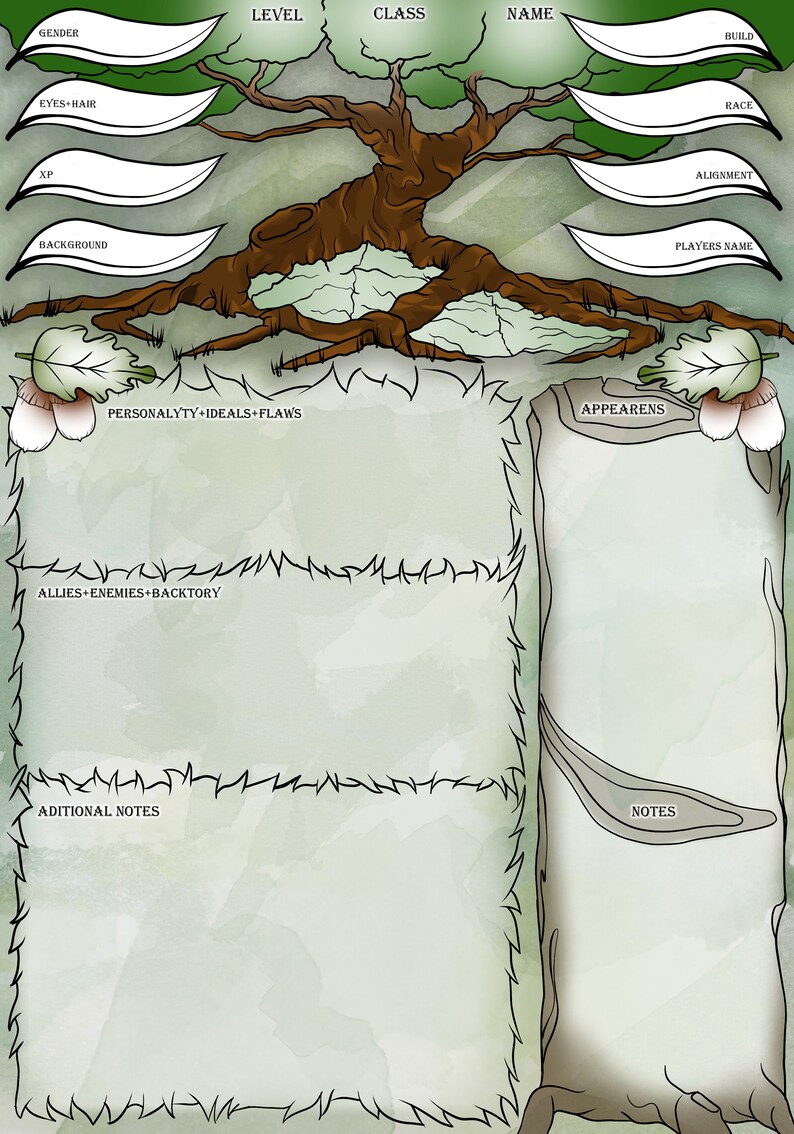 Tree Character Sheet 5e Dnd Character Sheet 5e Character - Etsy Singapore