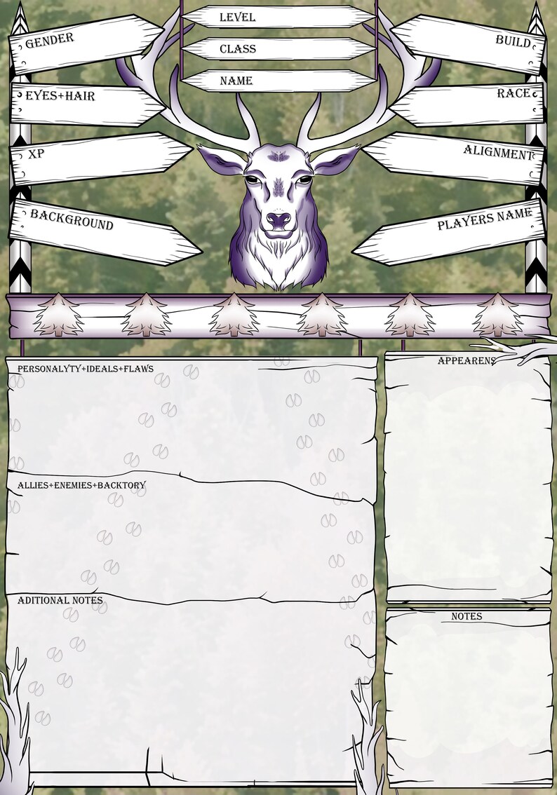 Deer Dnd Character Sheet Magic Character Sheet Artificer - Etsy