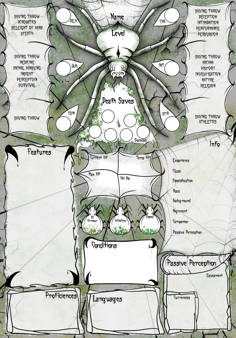 Spider Character Sheet 5e Dnd Character Sheet 5e Character - Etsy