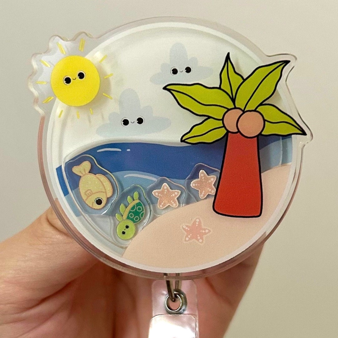 Summer Ocean Shaker Cute Interactive Retractable Badge Reels, RN, ID ...