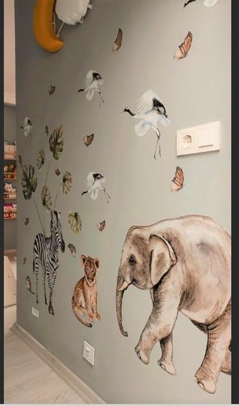 Safari Wall Decal, Nursery Safari Animals Sticker, Kids Room Safari ...
