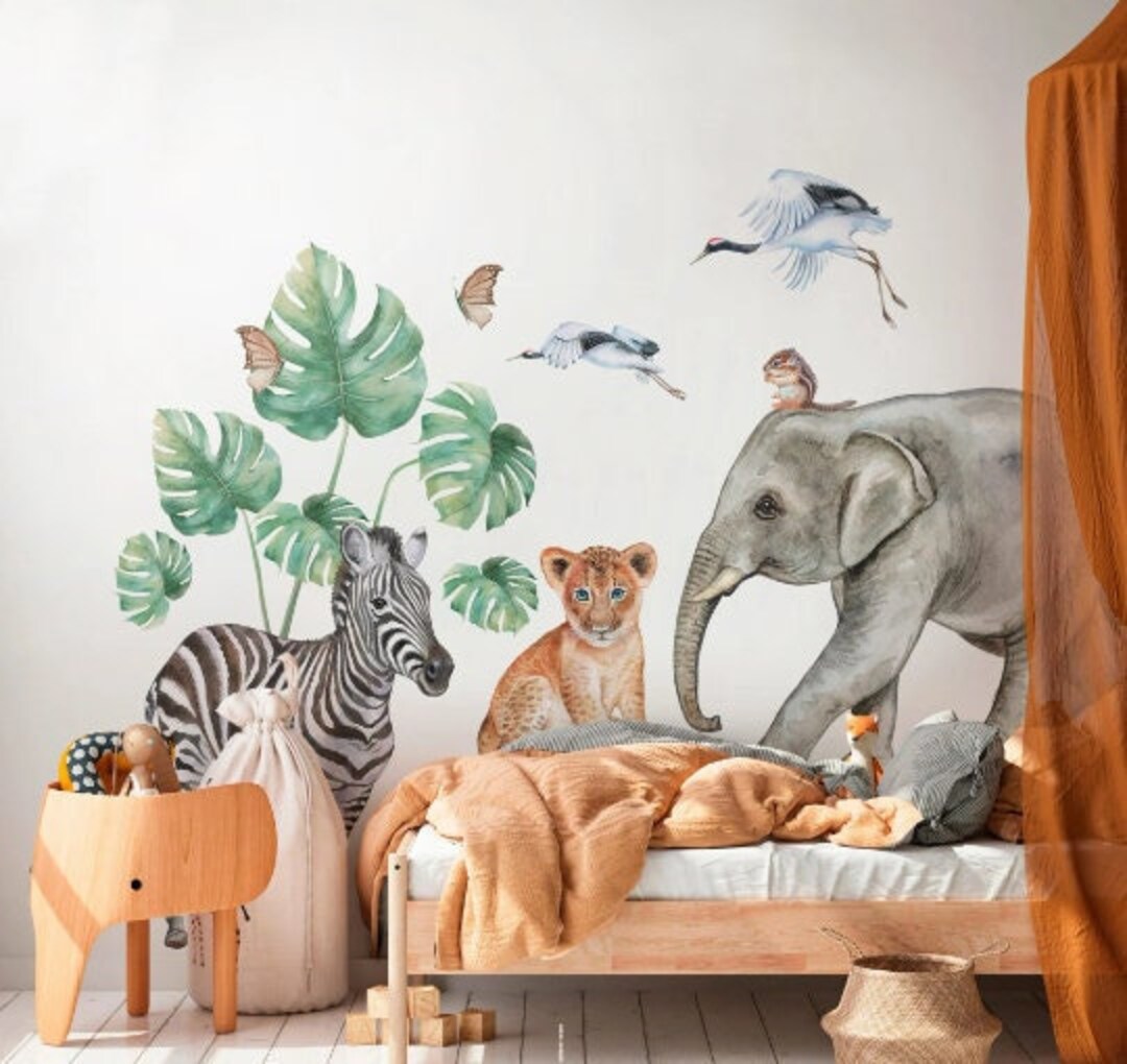 Safari Wall Decal, Nursery Safari Animals Sticker, Kids Room Safari ...