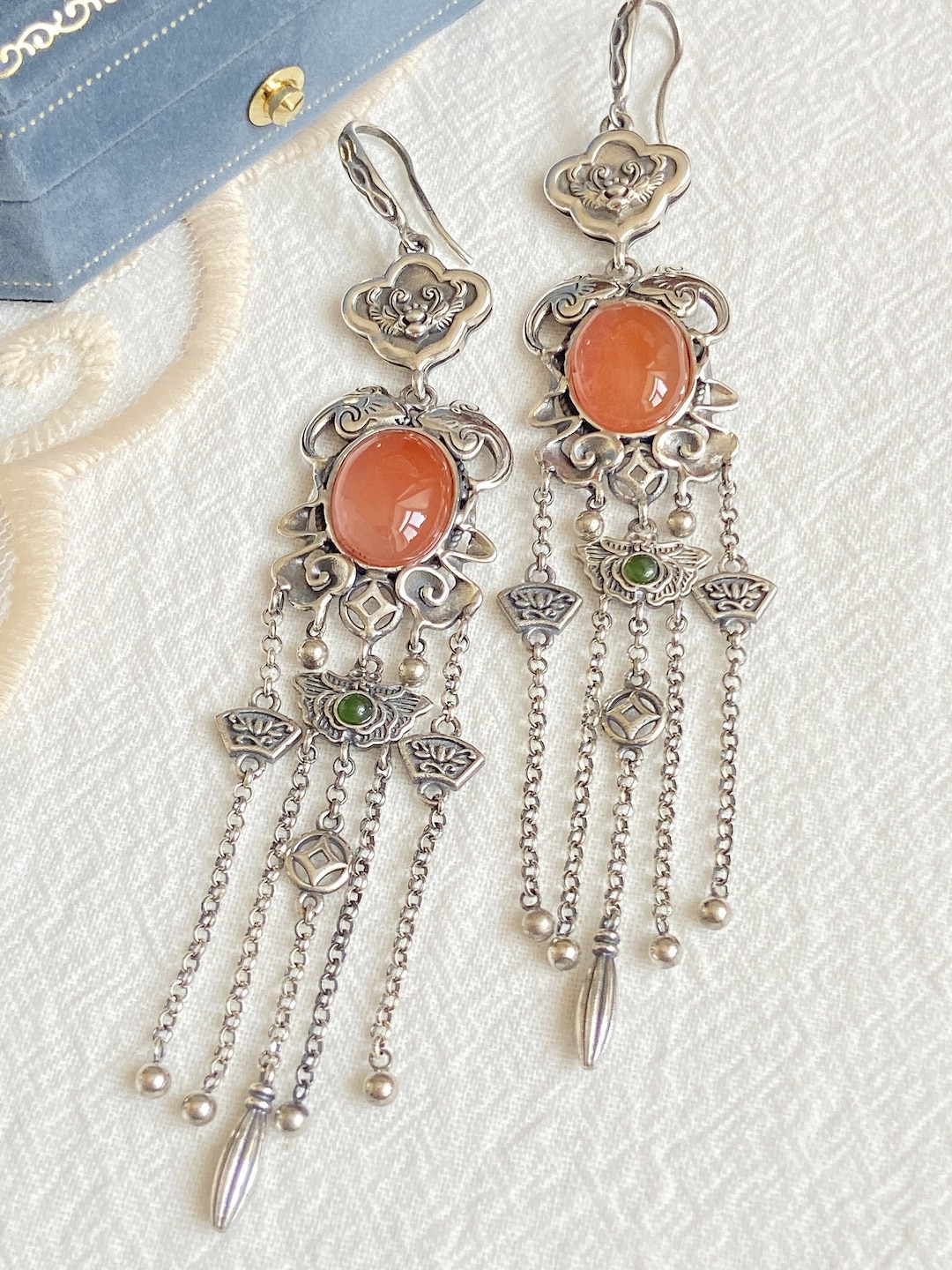 Nanhong Agate Earrings•925 Sterling Silver Pendant Earrings•tassel ...