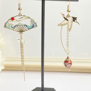 Cloisonne Bead Earrings • Vintage Chinese Earrings • Fan Earrings ...