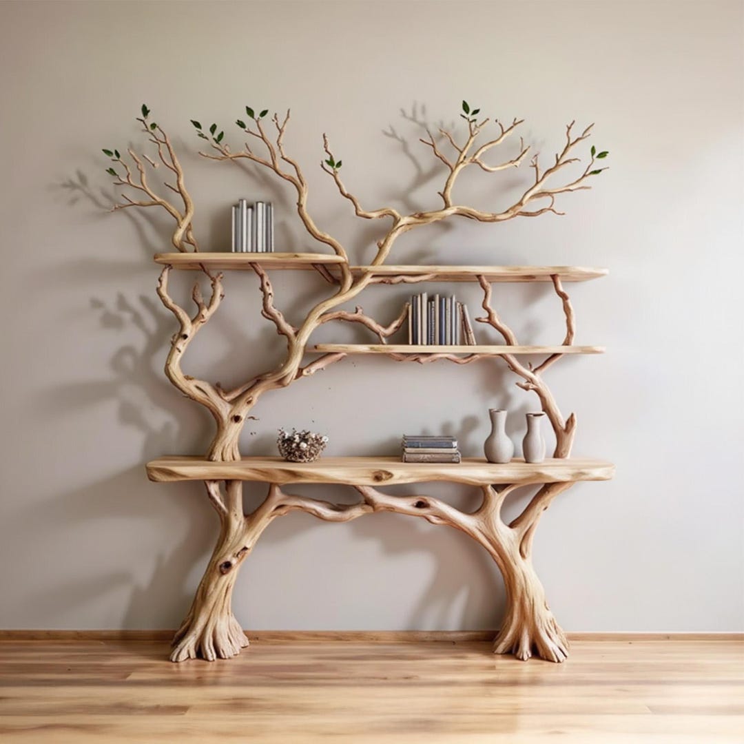 Tree Branch Console Table Decor Live Edge Floating Bookshelf Art Wall ...