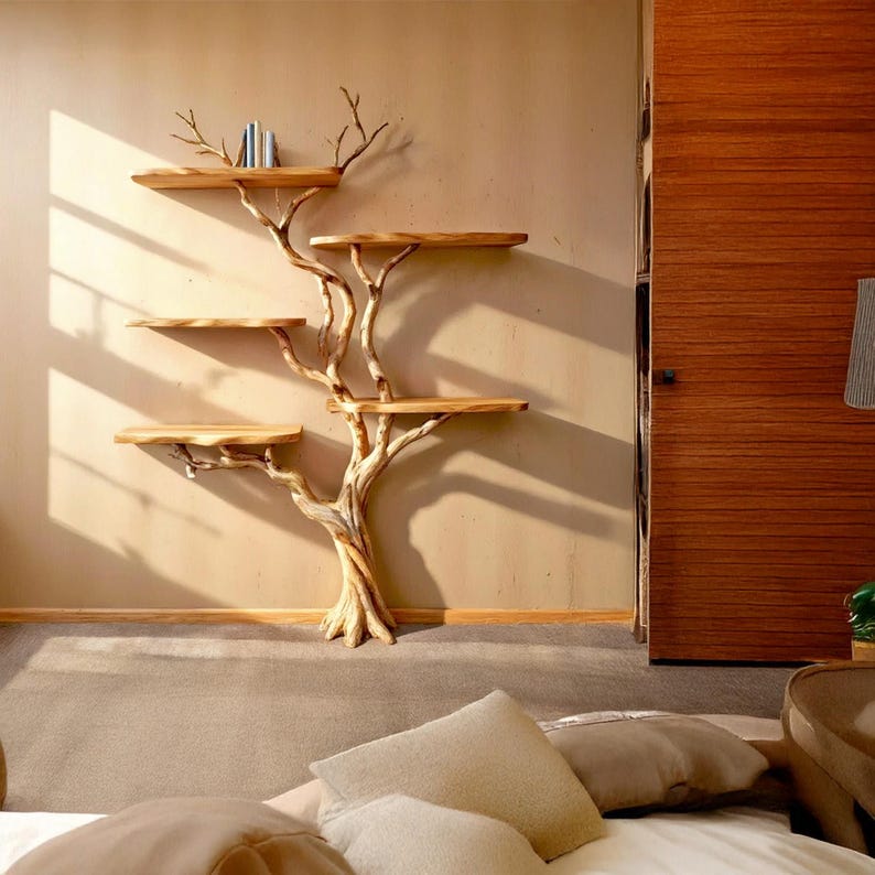Floating Tree Branch Bookshelf Natural Wood Shelves Handmade Furniture ...