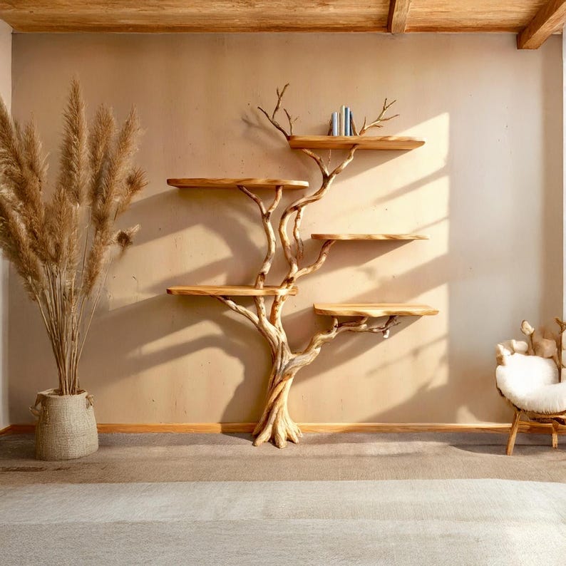 Floating Tree Branch Bookshelf Natural Wood Shelves Handmade Furniture ...
