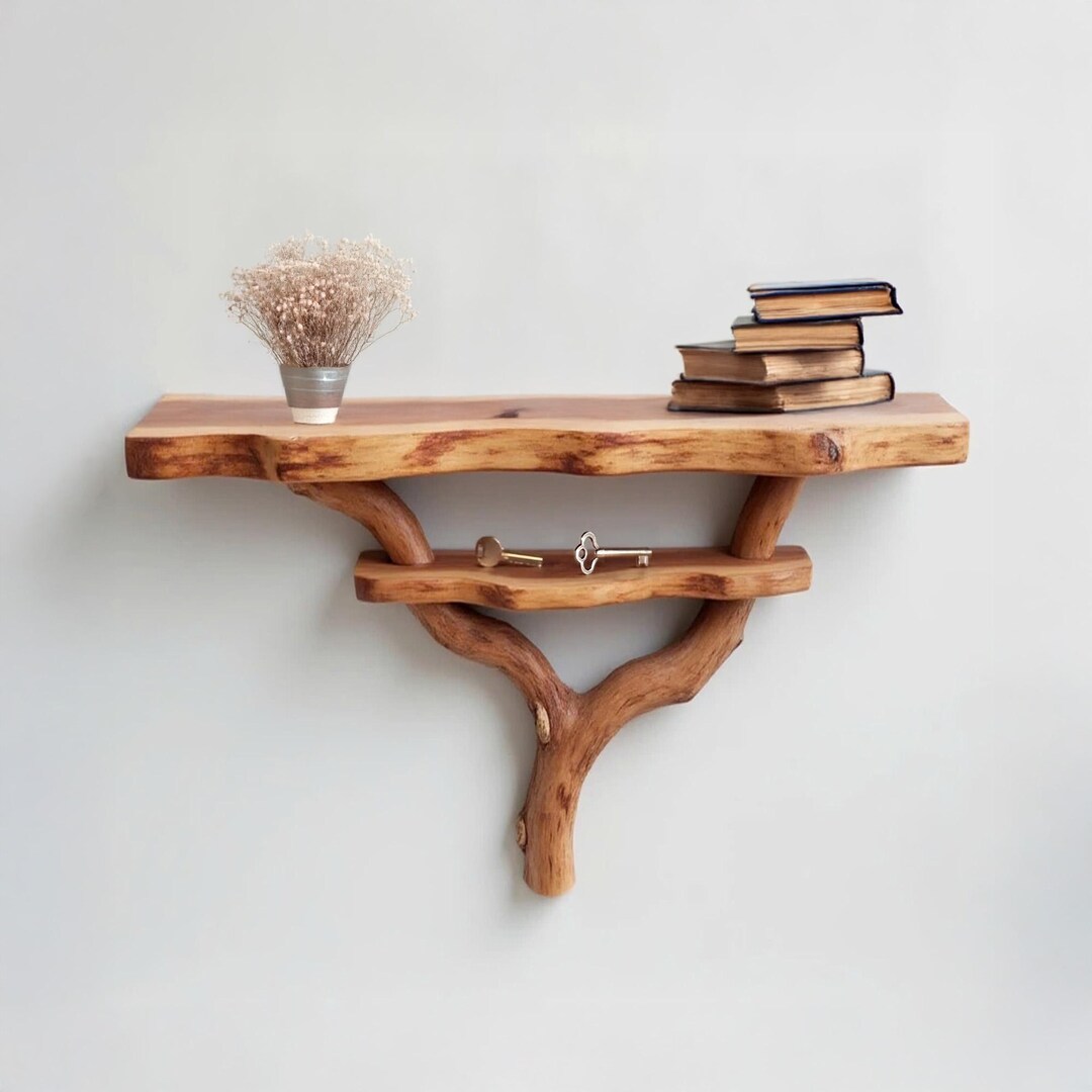 Natural Driftwood Floating Shelf Tree Branch Wall Mount Handcarved Live ...