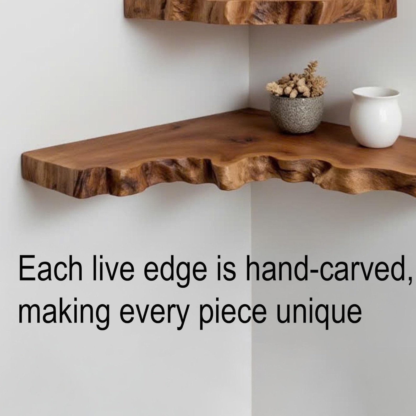 Live Edge Corner Shelf Solid Wood Floating Shelves on Wall Handcarved ...