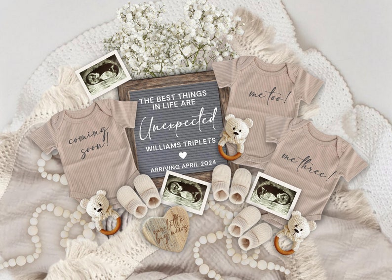 Triplets Pregnancy Announcement, Pregnancy Reveal, Gender Neutral Twins ...
