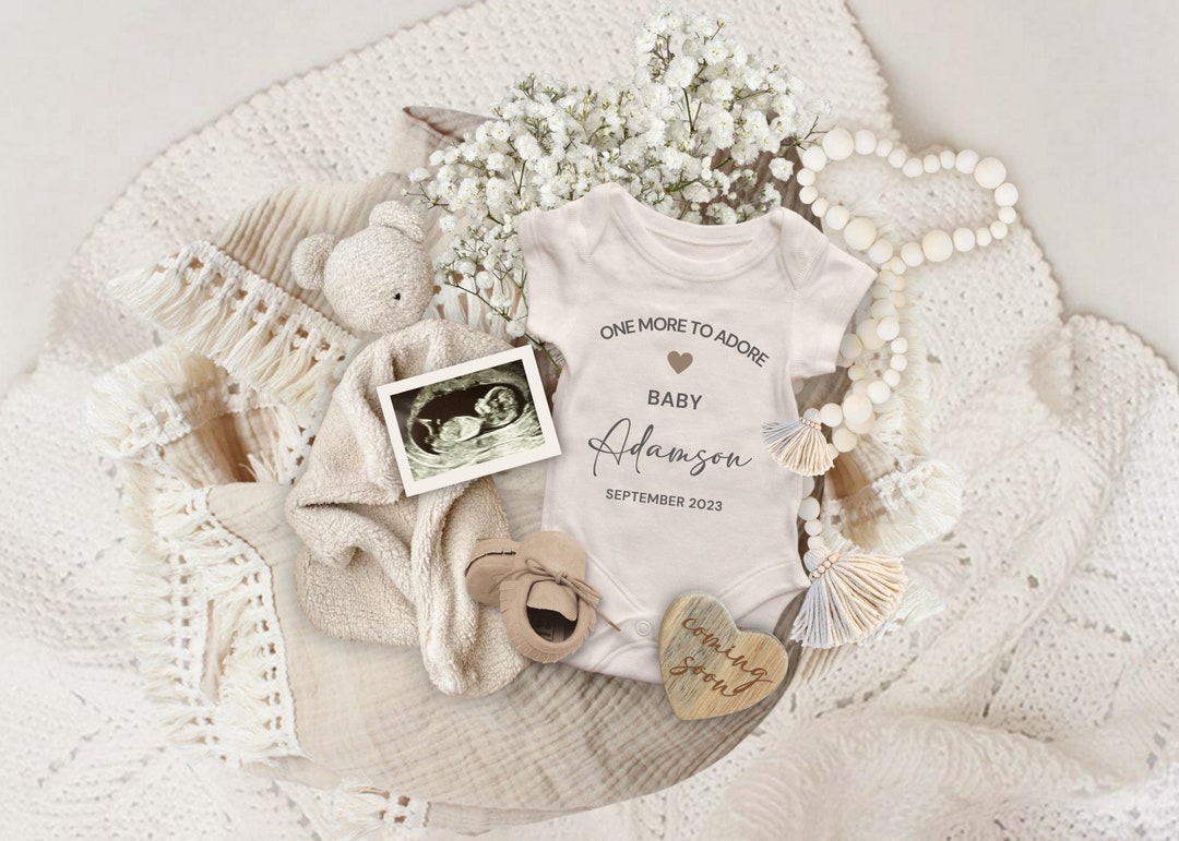 Boho One More to Adore Baby Pregnancy Announcement Digital, Editable ...