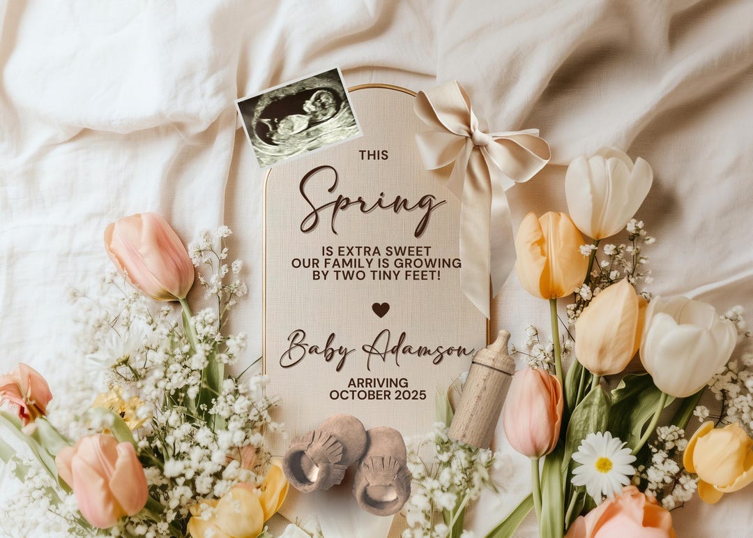 Spring Pregnancy Announcement Digital, Floral Baby Reveal, Editable ...