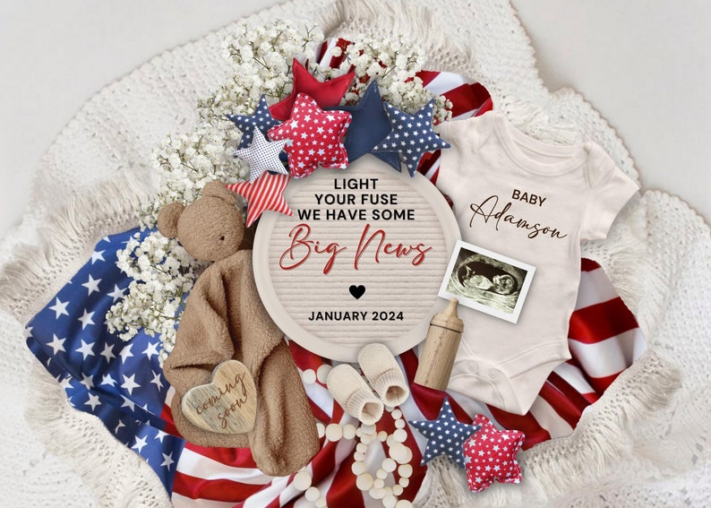 4th of July Pregnancy Announcement, Patriotic Baby Reveal Template ...