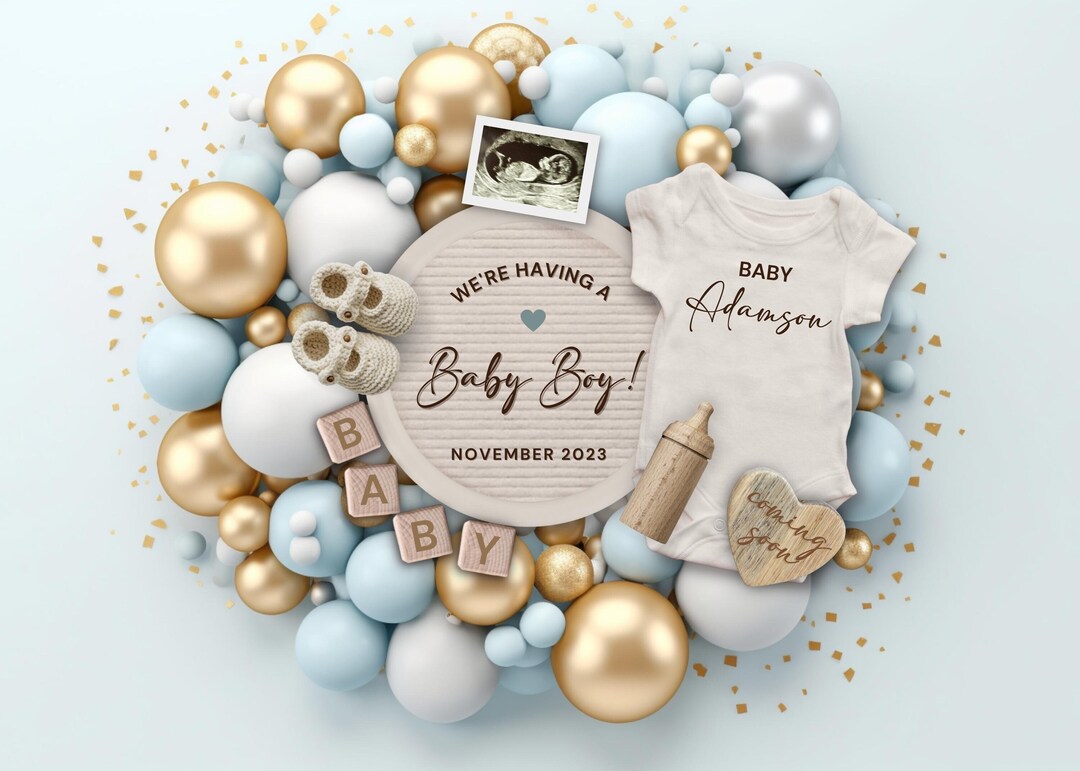 Boy Pregnancy Announcement Digital, It's a Boy Gender Reveal Baby ...