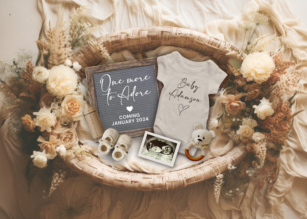 Boho One More to Adore Baby Pregnancy Announcement Digital, Editable ...