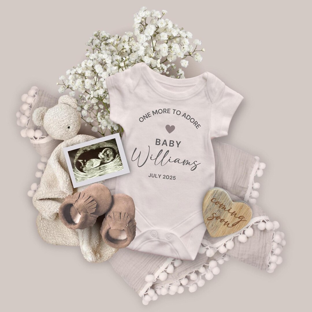 Boho One More to Adore Baby Pregnancy Announcement Digital, Editable ...