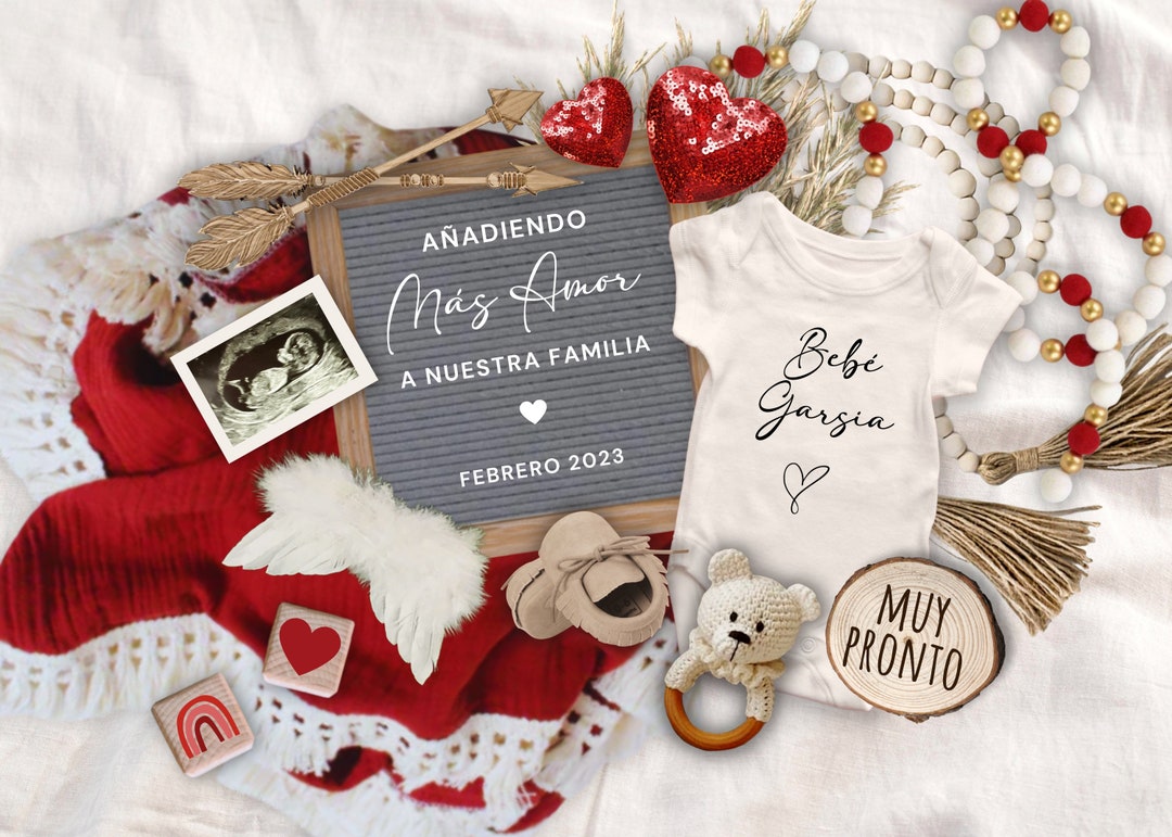 Valentine's Day SPANISH Pregnancy Announcement, Editable Baby Reveal ...