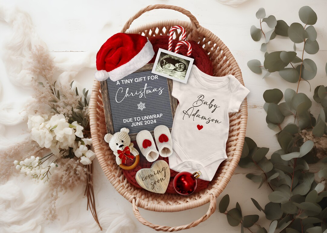 Christmas Pregnancy Announcement Digital, Editable Holiday Baby ...