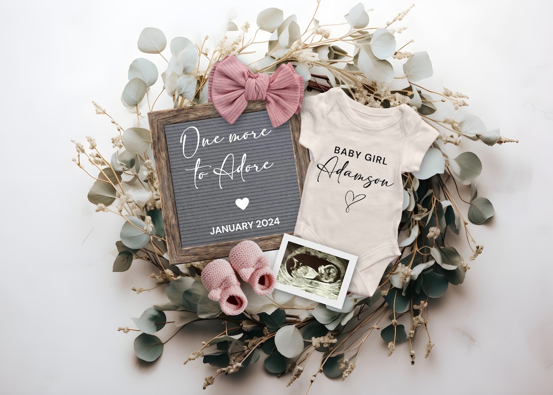 One More to Adore Baby Girl Pregnancy Announcement Digital, Editable ...