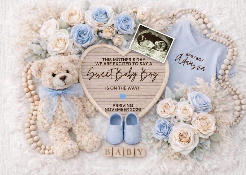 Mother's Day Boy Pregnancy Announcement Digital Template, Baby Boy ...
