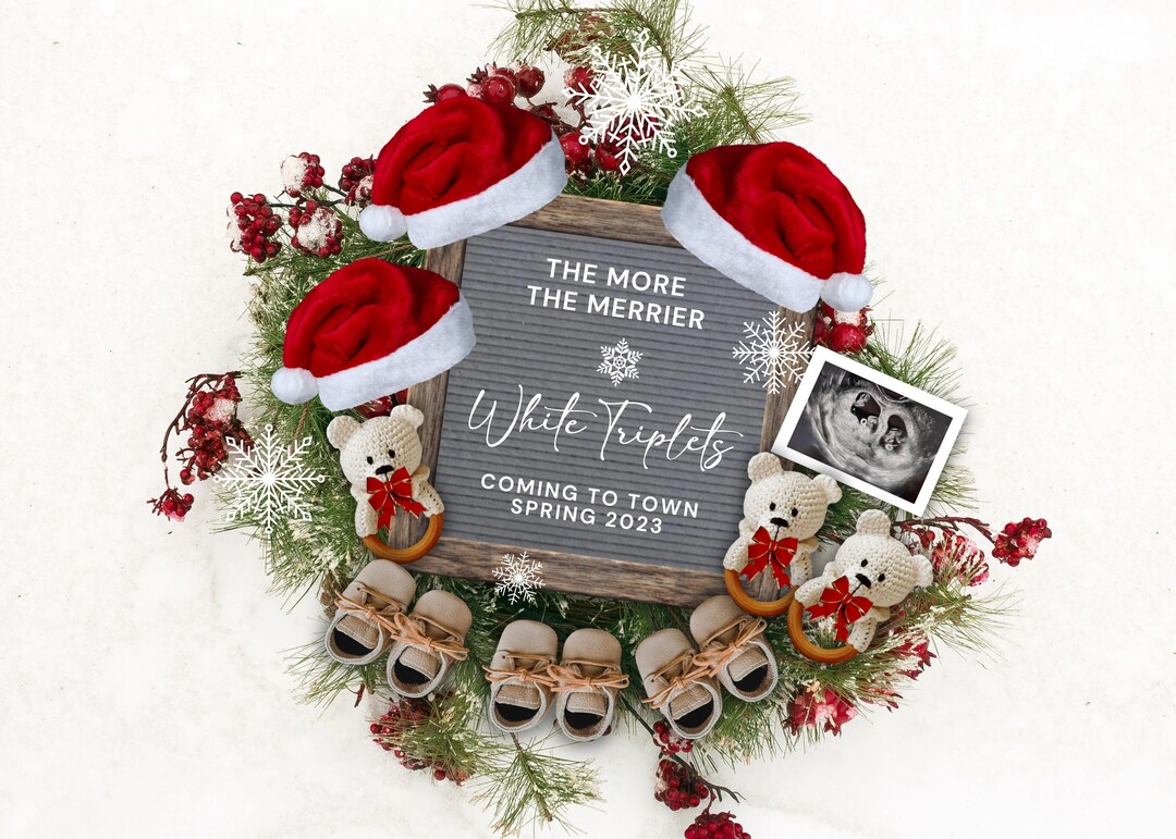 Triplets Christmas Pregnancy Announcement Digital, Santa Triplets ...