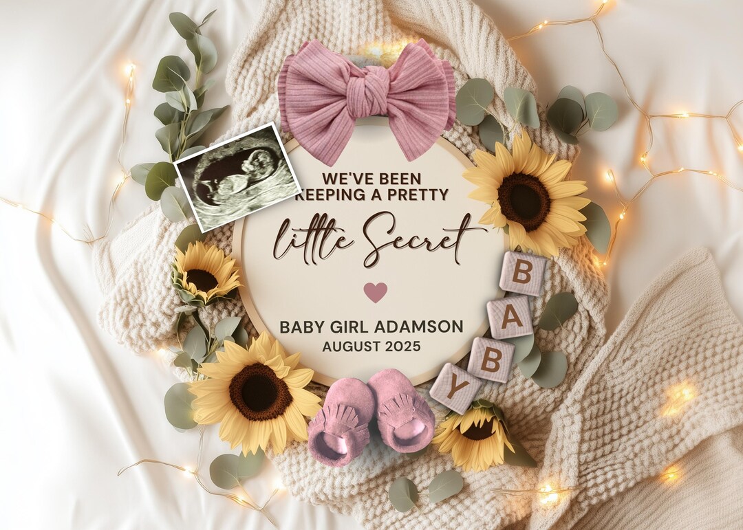 Sunflower Girl Pregnancy Announcement Digital, Editable Unexpected Baby ...