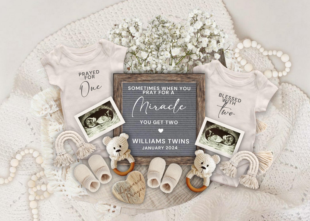 Twin Pregnancy Announcement Digital, Gender Neutral Twin Reveal ...