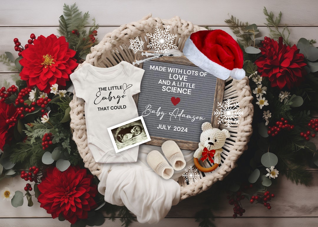 Christmas IVF Pregnancy Announcement Digital, Editable Baby Pregnancy ...