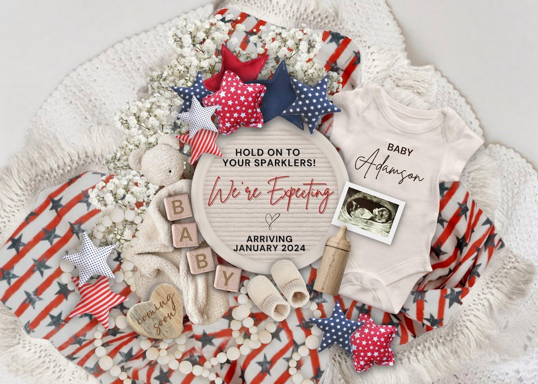 4th of July Pregnancy Announcement Digital, Editable Baby Announcement ...