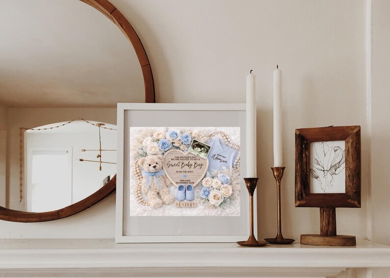 Mother's Day Boy Pregnancy Announcement Digital Template, Baby Boy ...