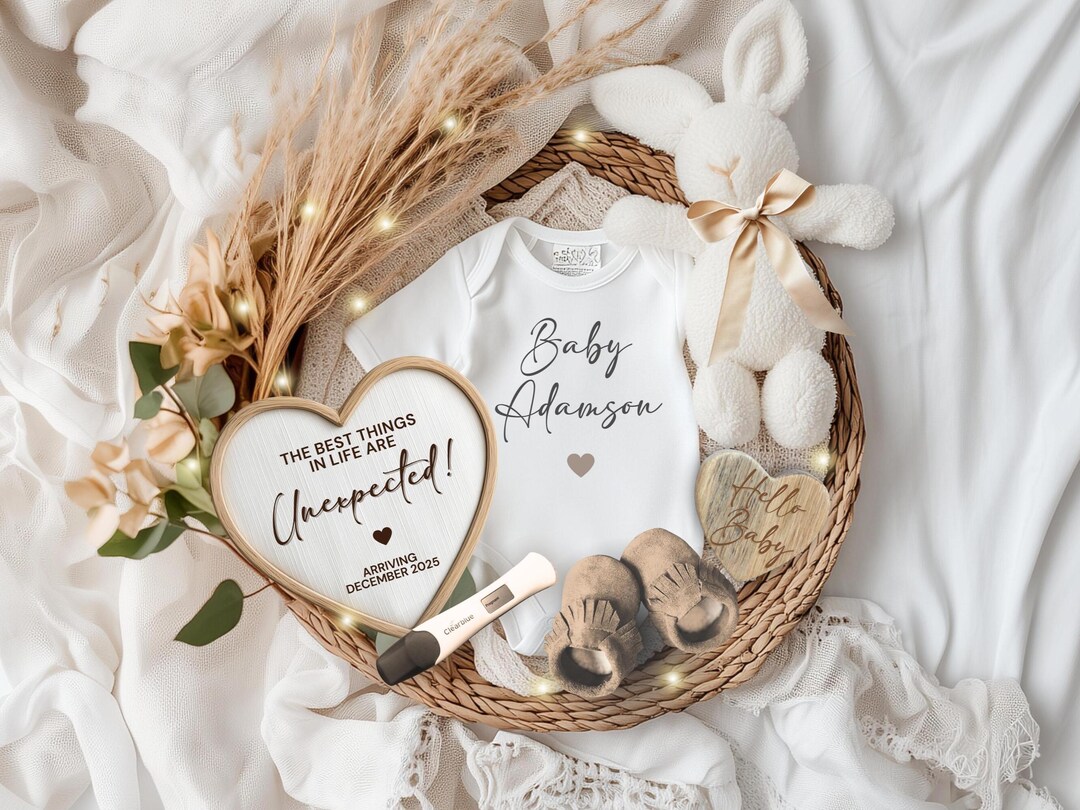 Neutral Baby Pregnancy Announcement With Test, Editable Unexpected Baby ...