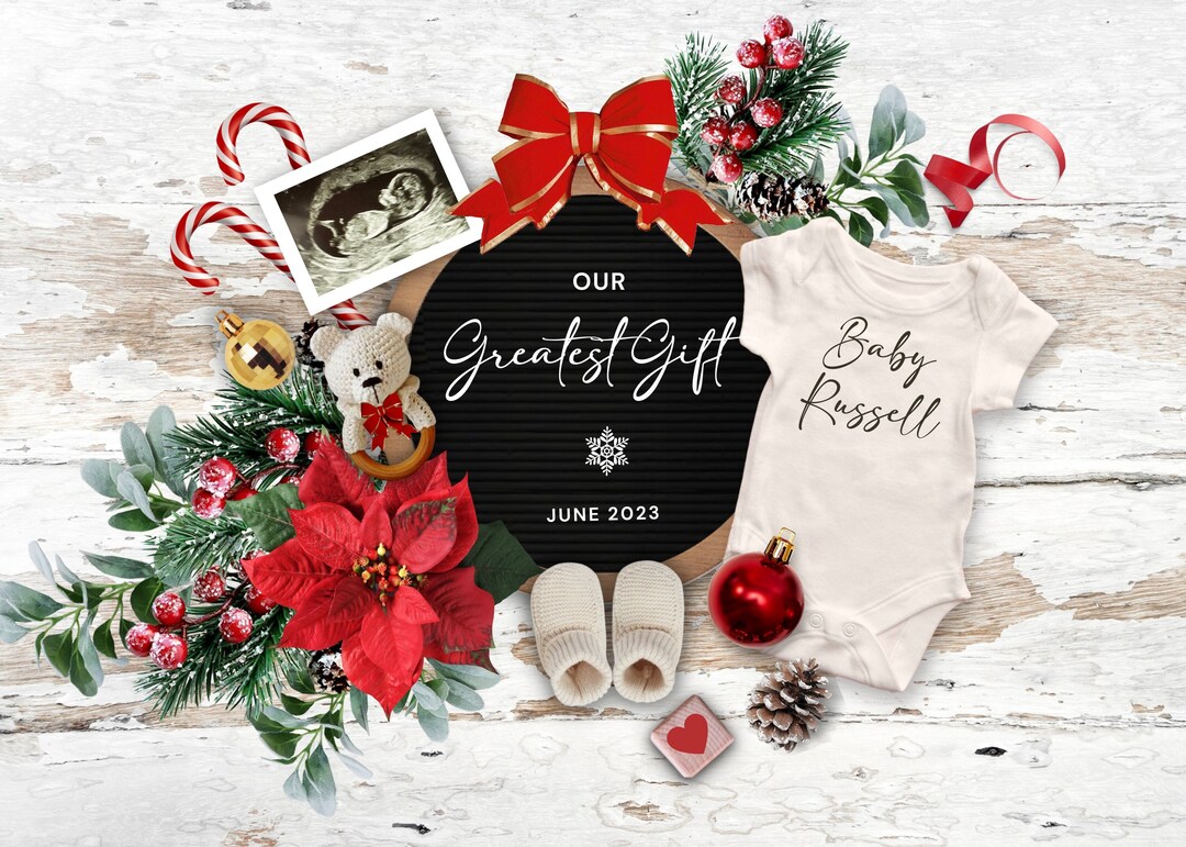 Christmas Pregnancy Announcement Digital, Winter Baby Reveal Social ...